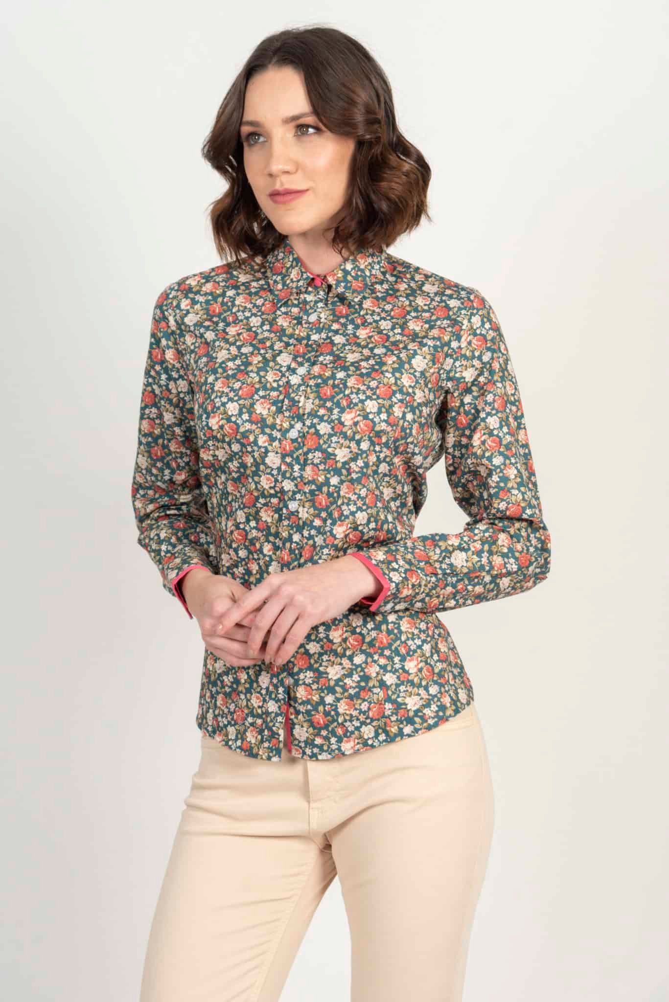 LAYLA Pink Roses luxury cotton shirt with LYCRA - Hartwell