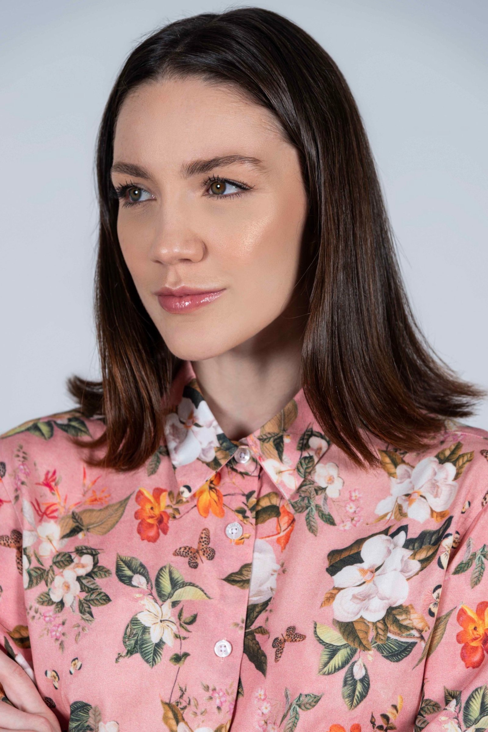 LYDIA Pink Butterflies luxury viscose shirt - Hartwell